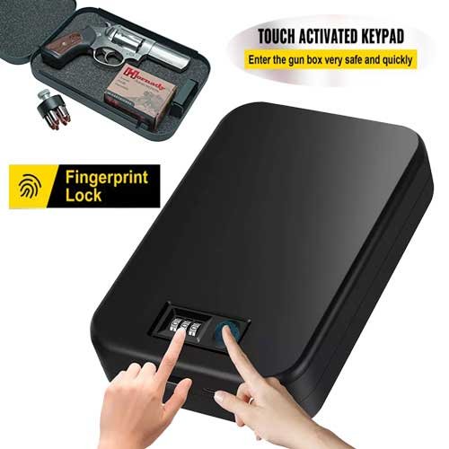 GunAlly Portable Pistol/Revolver Safe Security Lock Box Fingerprint or ...