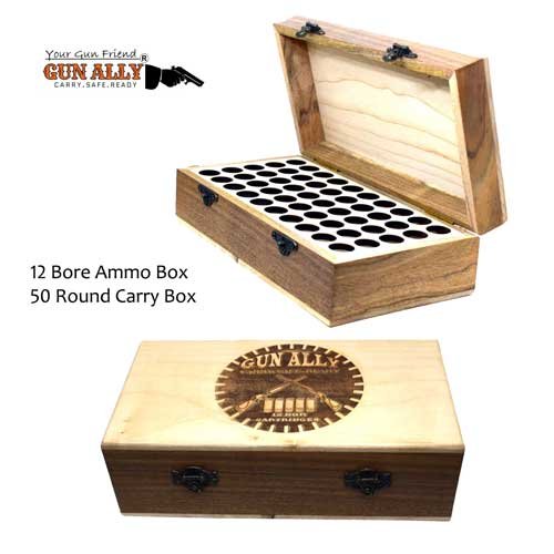 GunAlly Shotgun 12 Bore Wooden Ammo Box 50 Round carry Box - Gunholster