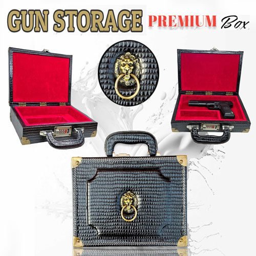 Premium Box Leather Hard Pistol/Revolver Case Lockable Handgun Storage ...