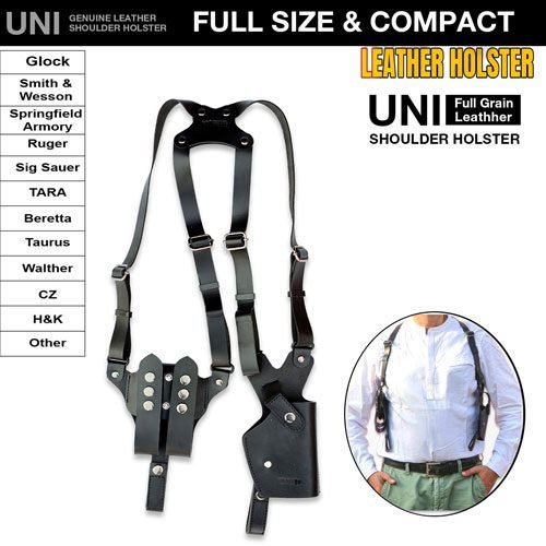 GunAlly Universal Leather Shoulder Holster Compatible with Glock 17/19 ...